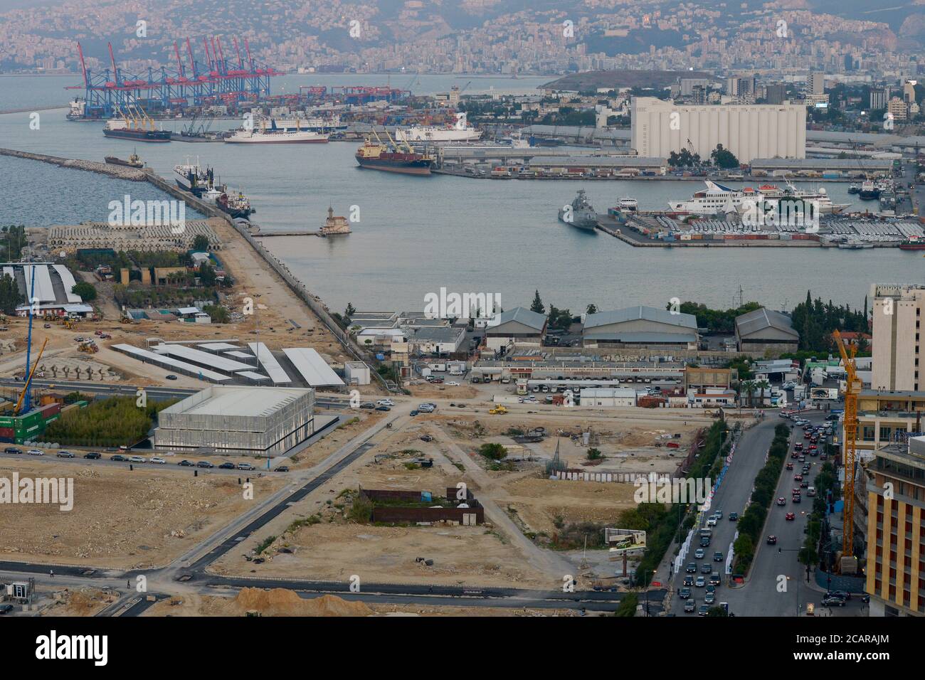 LEBANON, Beirut, port and container terminal of Beirut, to the right ...