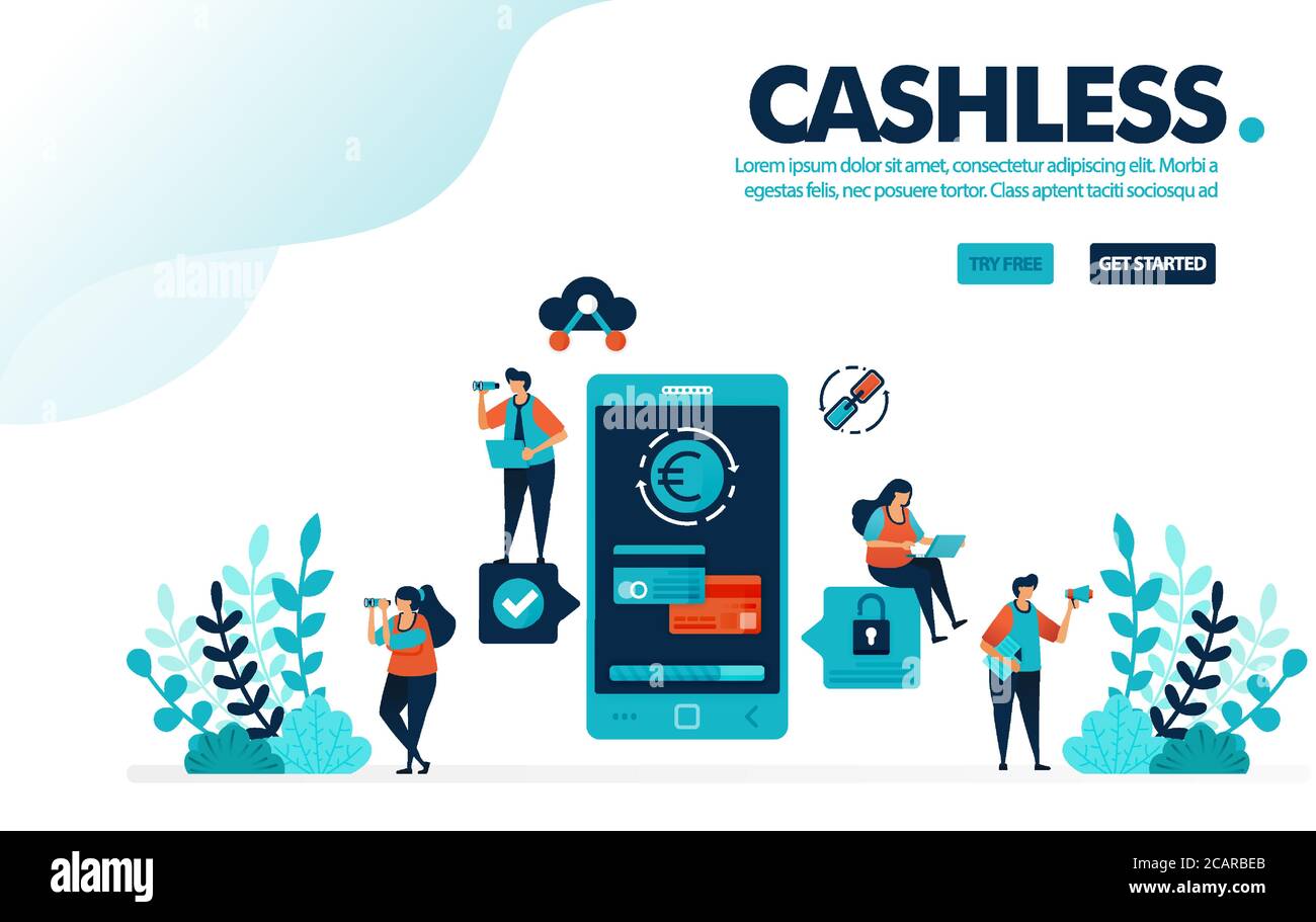 Vector illustration cashless society payment. People transactions ...