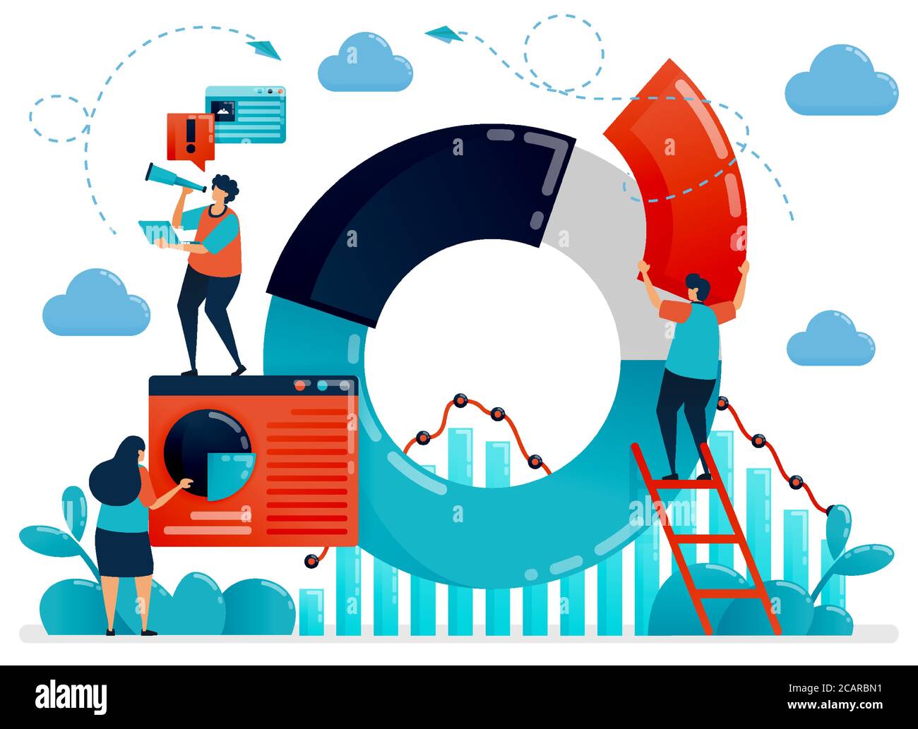 Company strategy with statistical data on pie chart and graph. Plan and ...