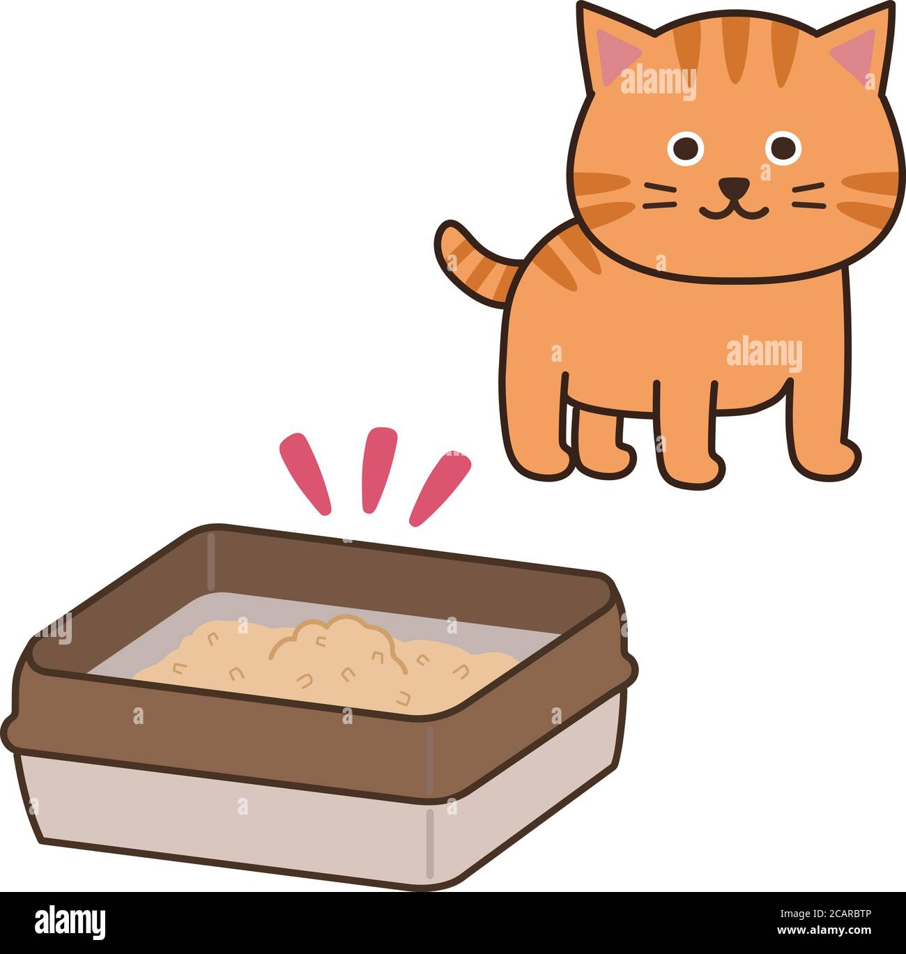 Happy tabby cat after doing his business. Isolated on white background ...