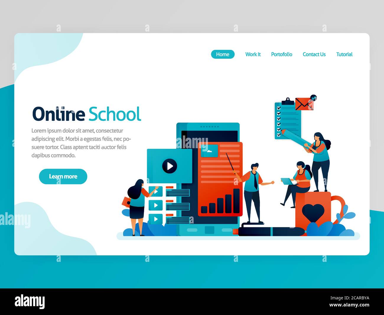Vector illustration for online school landing page. Mobile apps for ...