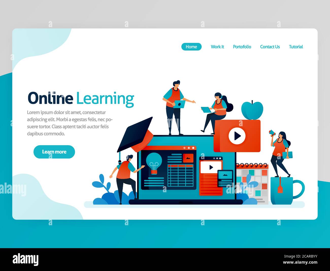 Vector illustration for online learning landing page. Distance learning ...