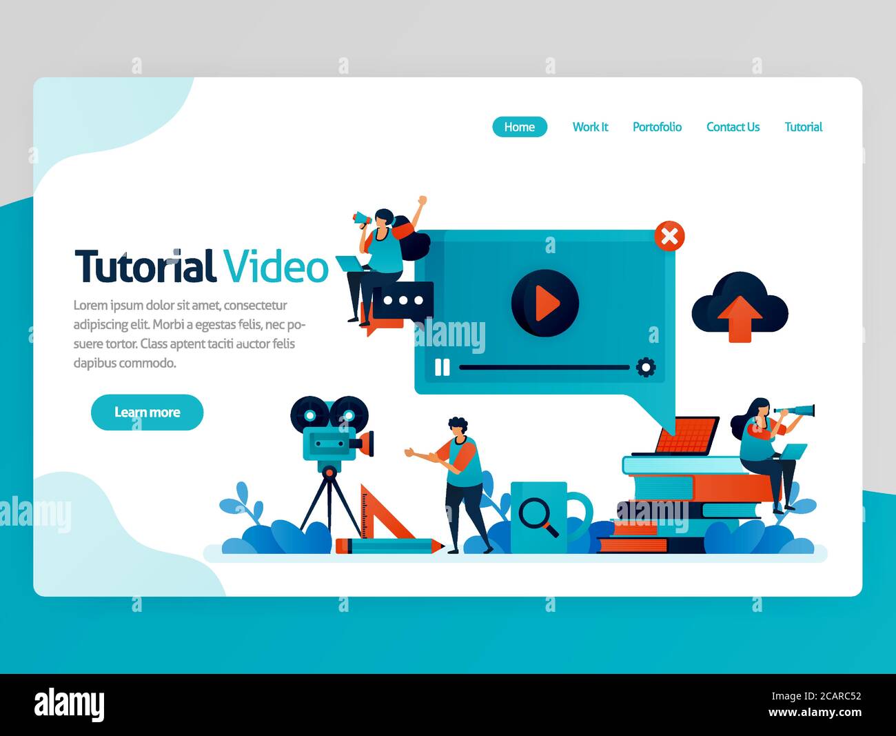 Vector illustration for video tutorial landing page. Learning platform ...