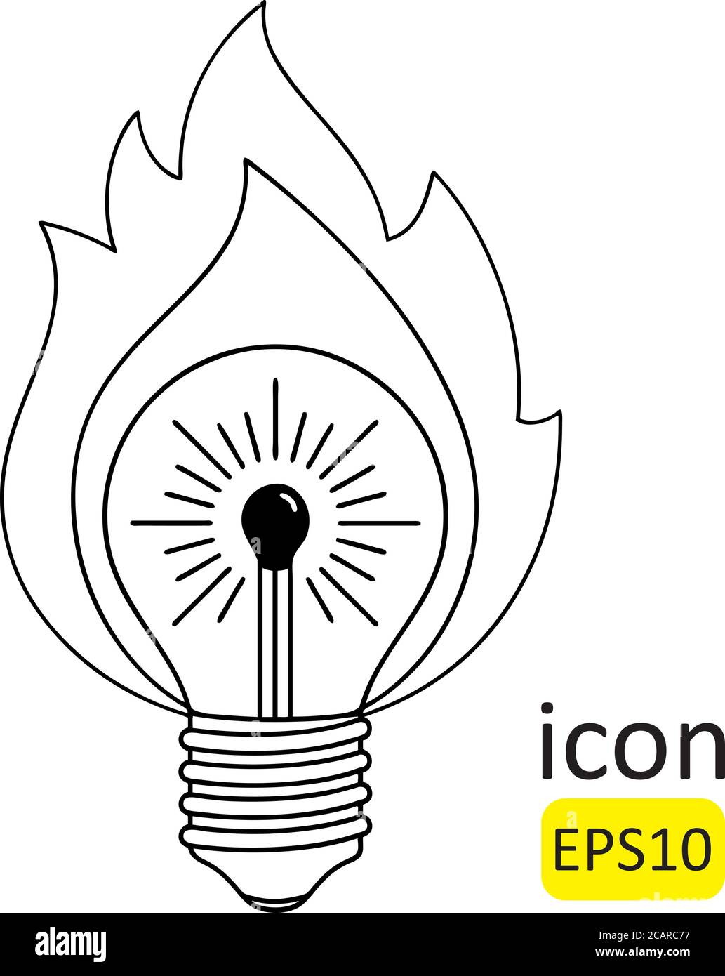 Burning match with fire, lamp icon, Match icon, flash of ideas ...
