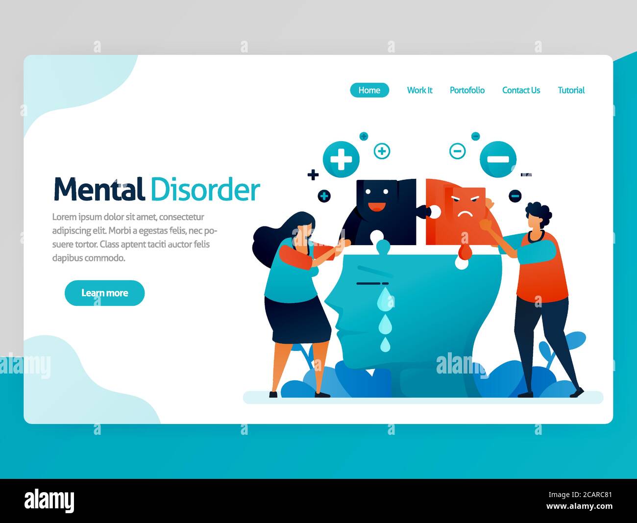 Illustration of mental disorder. Multiple personalities. Negative and ...