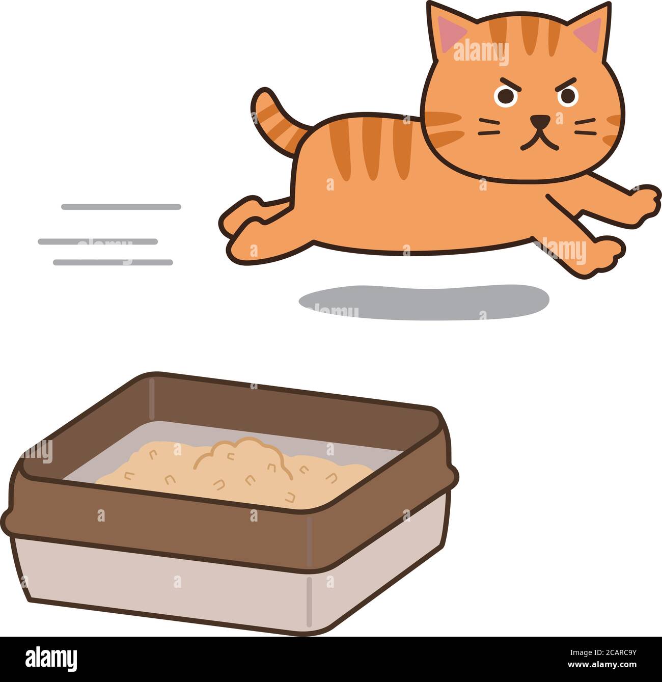 Tabby cat running around after doing his business. Vector illustration ...
