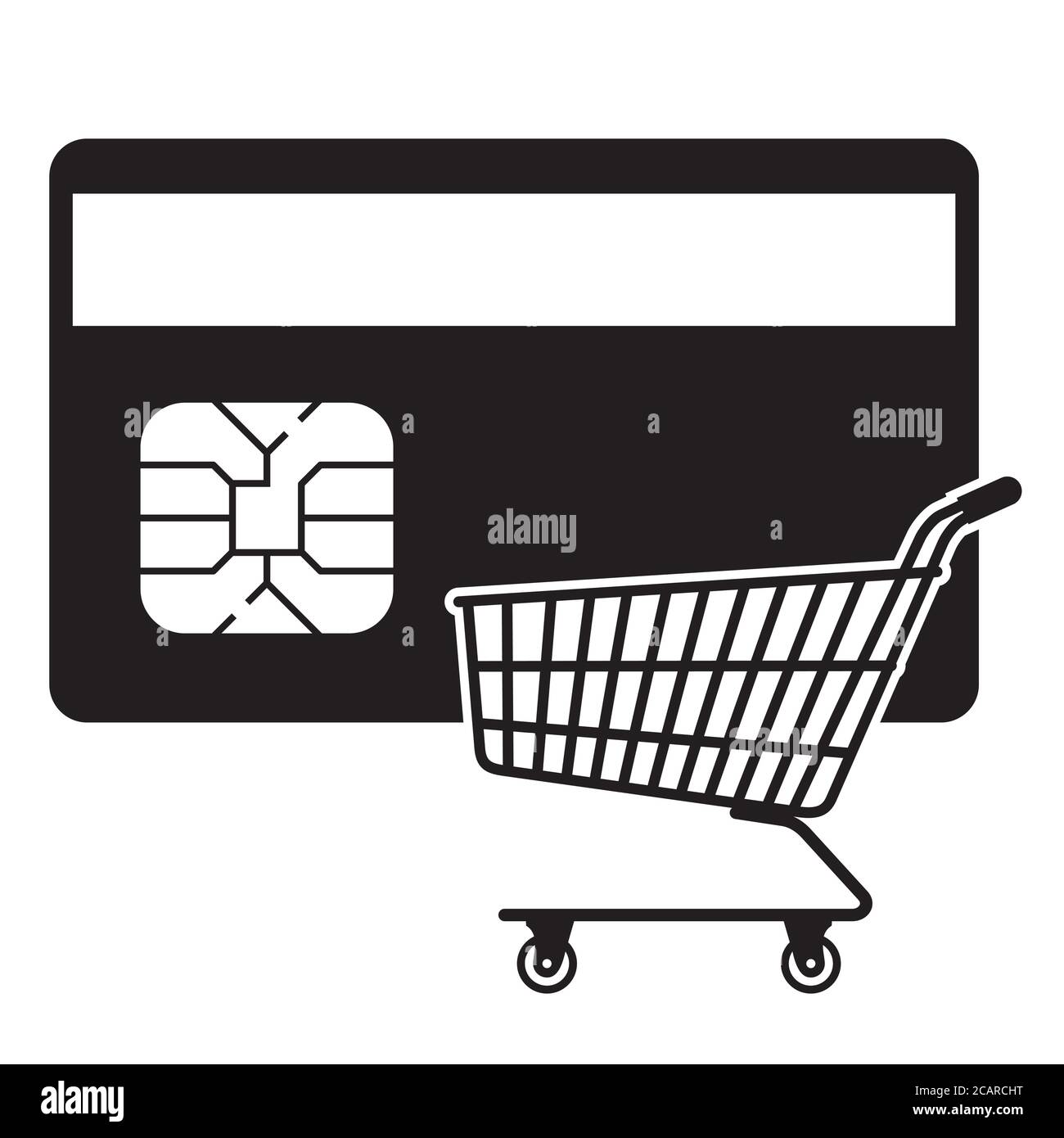 Credit card payment. Push cart with bank card e-commerce icon vector ...
