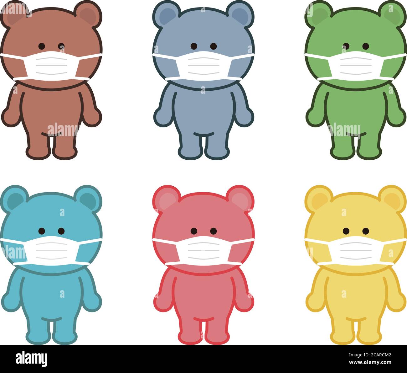 Set of colorful bears wearing a medical face mask. Vector illustration ...