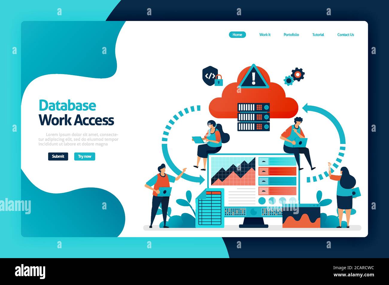 Database work access landing page design. database network flow and ...