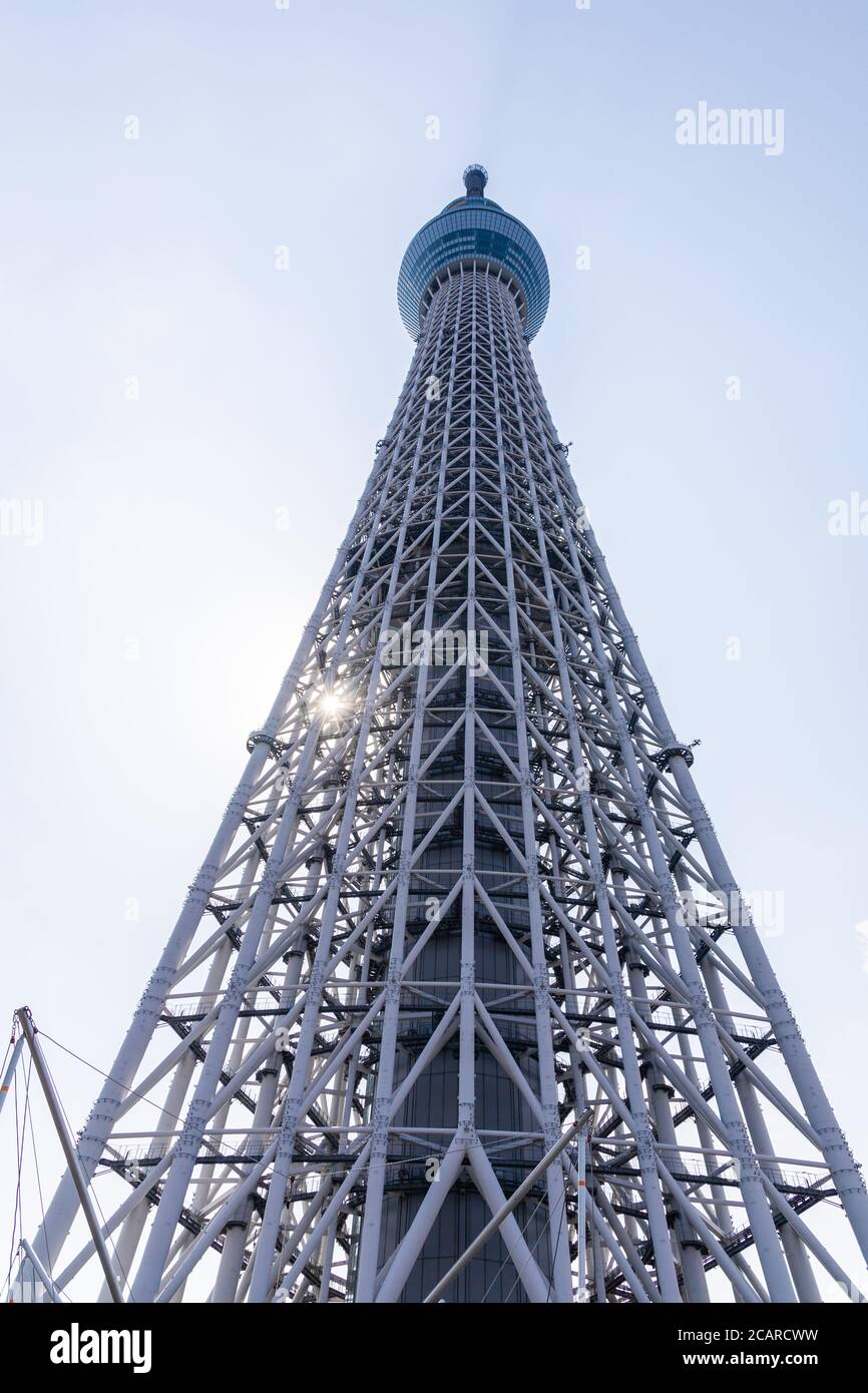A part of Japan Tokyo skytree tower building with blue sky Stock Photo ...