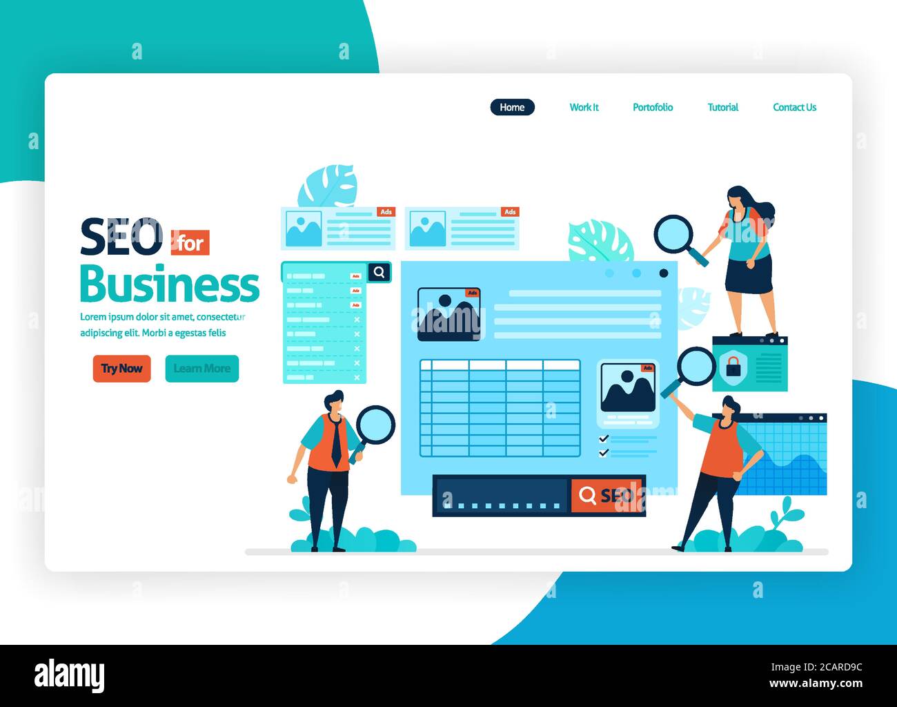 vector illustration website for marketing optimization with SEO. online ...