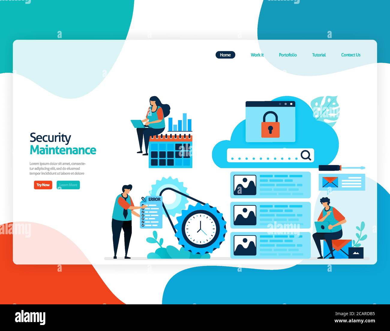 homepage landing page vector flat illustration of security maintenance ...