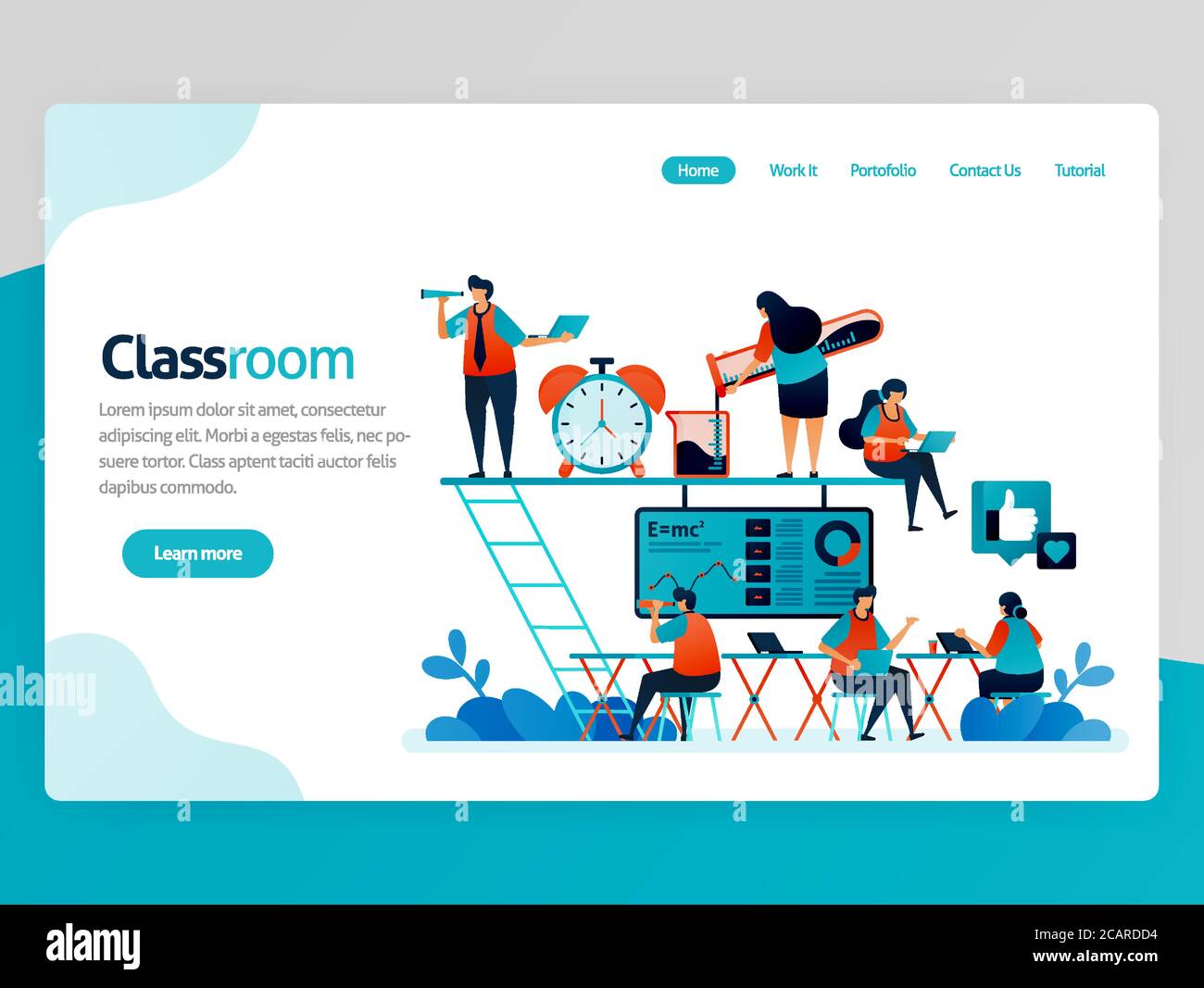 Vector illustration for classroom landing page. Modern and cozy class ...