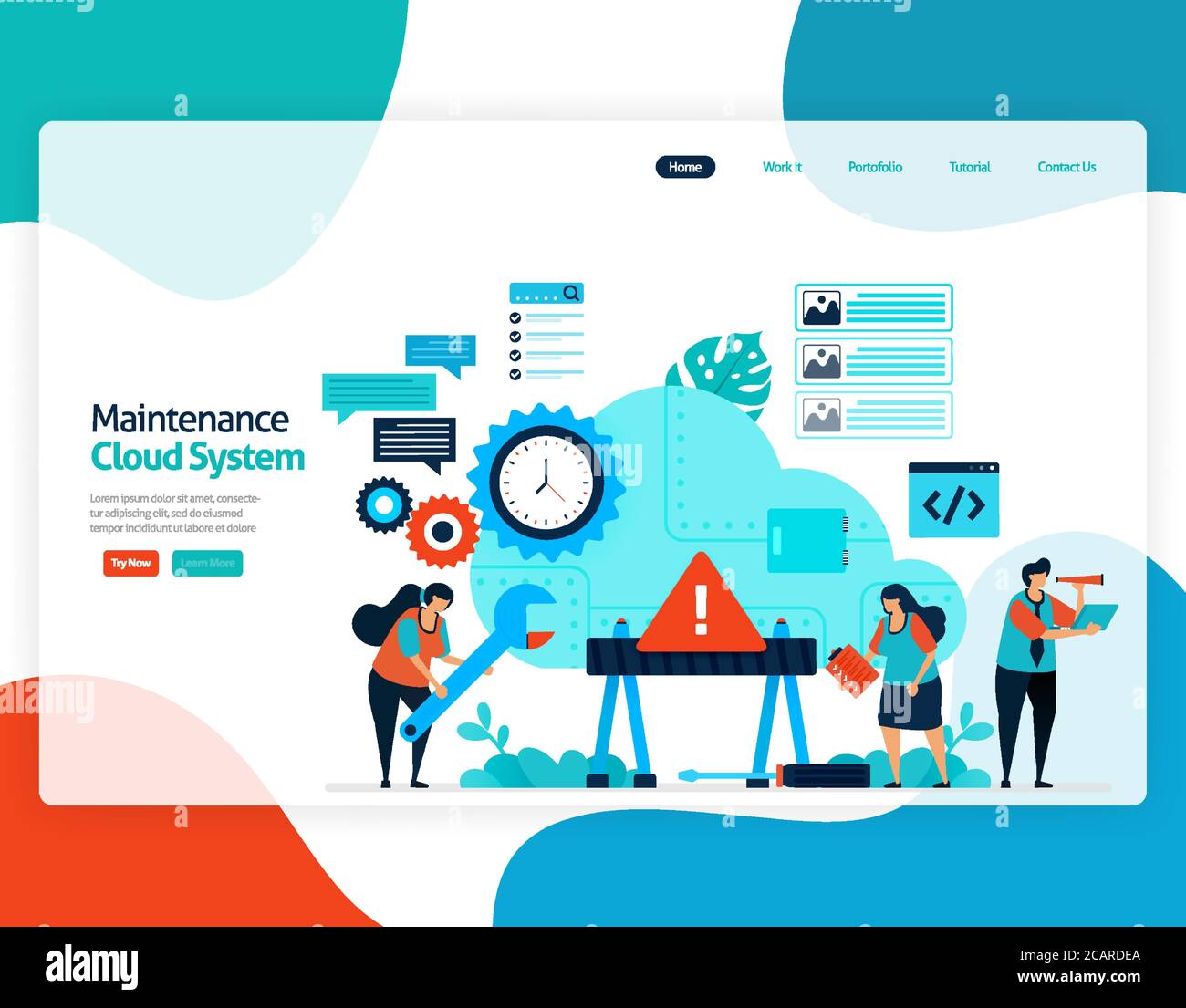 homepage landing page vector flat illustration of maintenance cloud ...