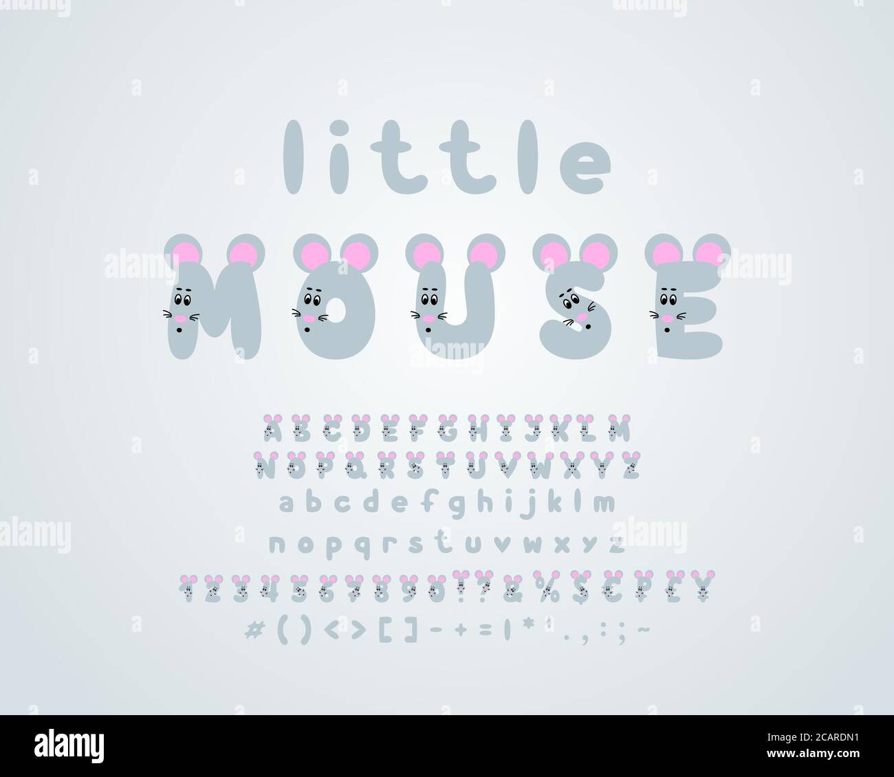 Little mouse, gray color. Cartoon vector alphabet. Uppercase letters ...
