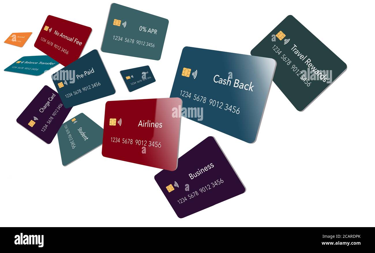 Twelve types of credit cards. All are blue with EMV chip and a tap to ...