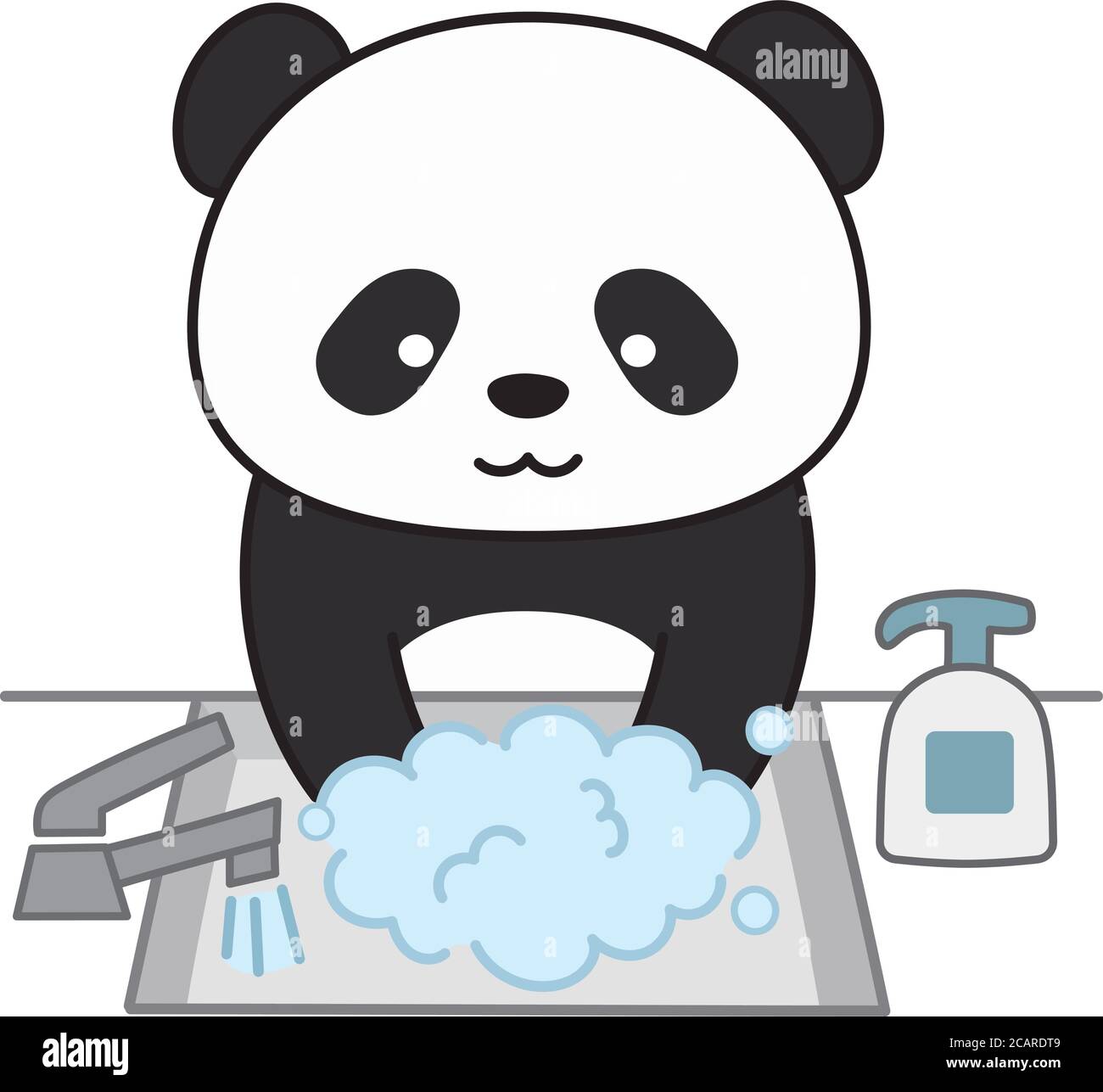 Giant panda washing his hands using hand sanitizer. Vector illustration ...