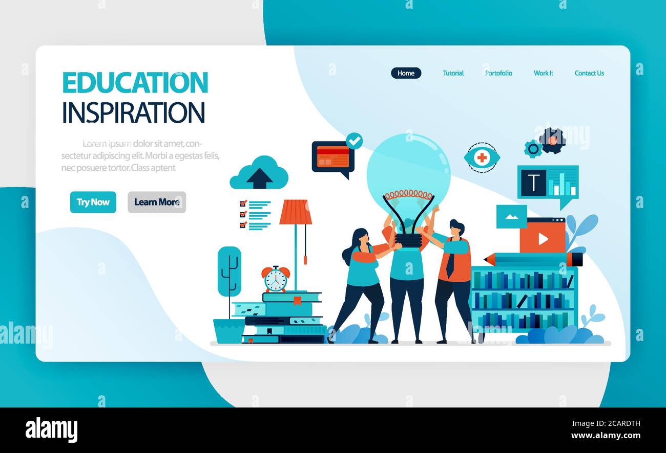 landing page for education ideas and inspiration. people hold light ...