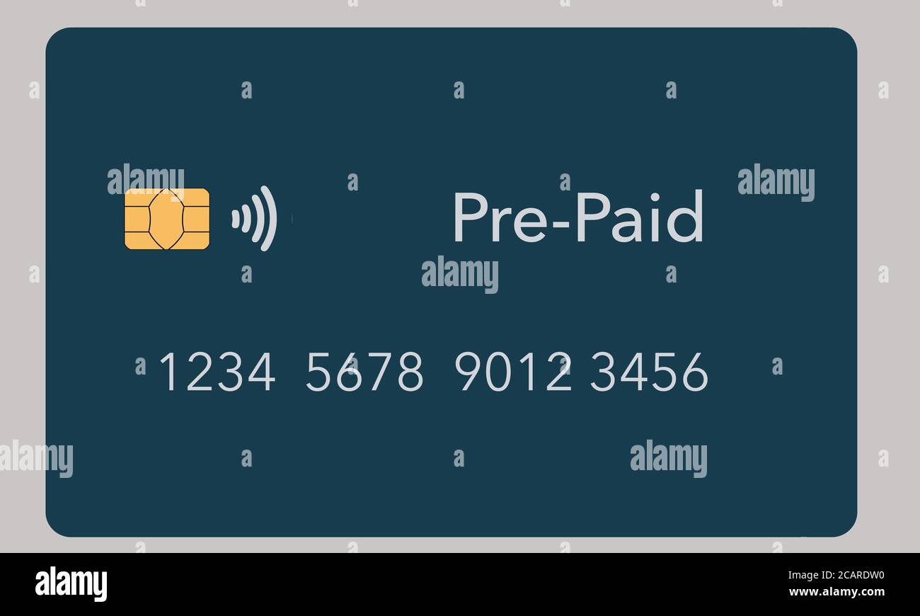 A pre-paid credit card is seen isolated on a light background. It is a ...