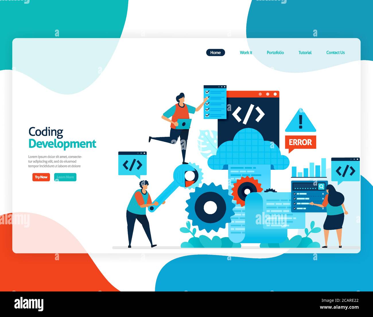 homepage landing page vector flat illustration of coding development ...