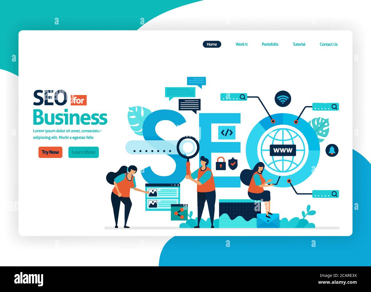 vector illustration website for marketing optimization with SEO. online ...