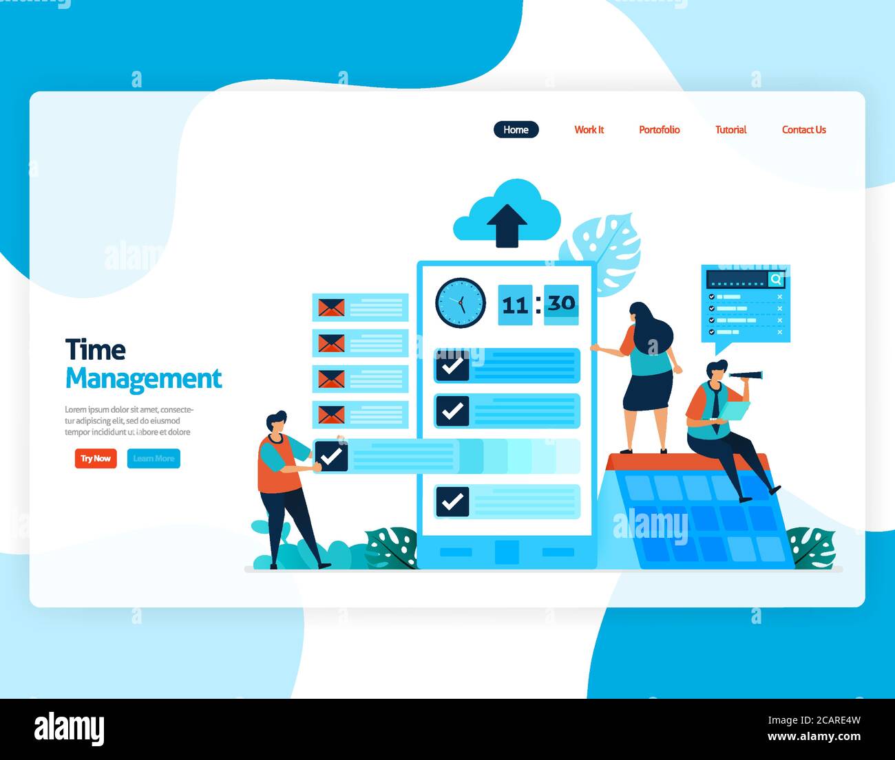 Landing page vector of time management and scheduling jobs project ...