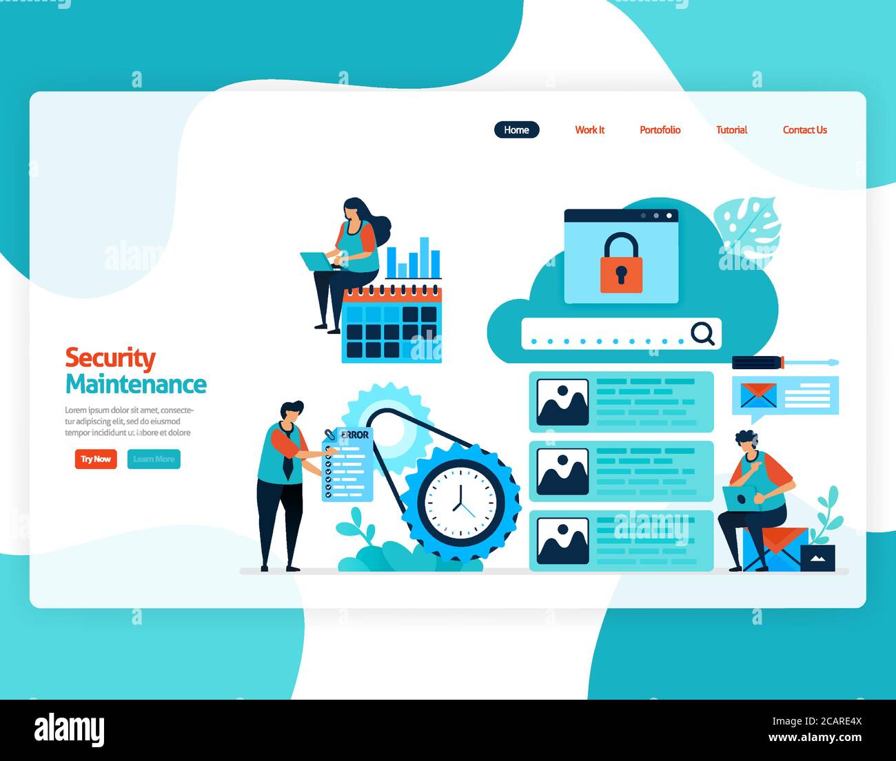 homepage landing page vector flat illustration of security maintenance ...