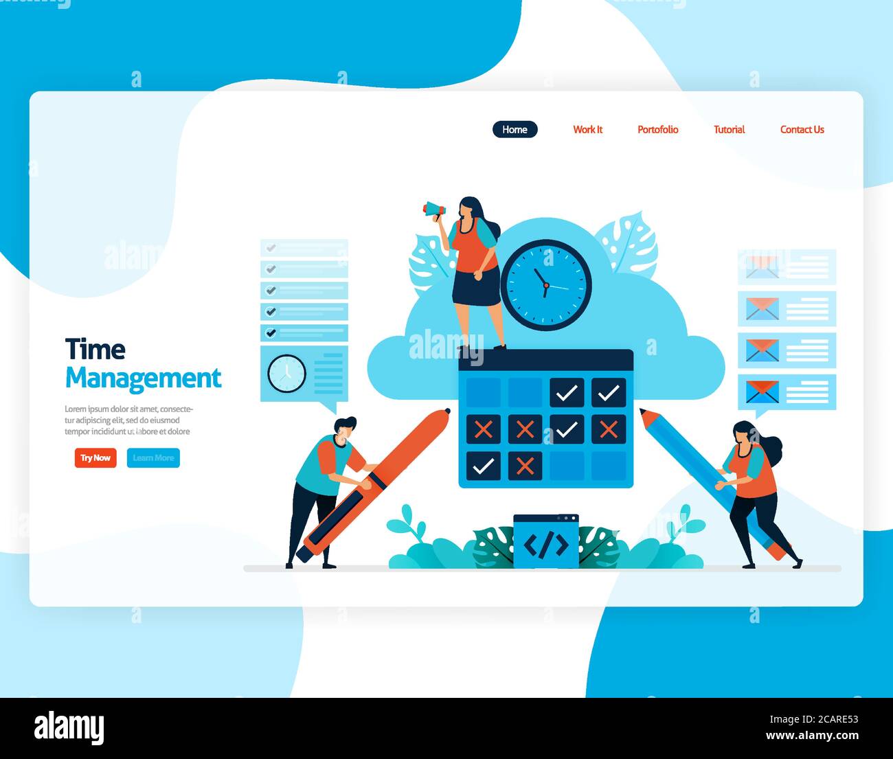 Landing page vector of time management and scheduling jobs project ...