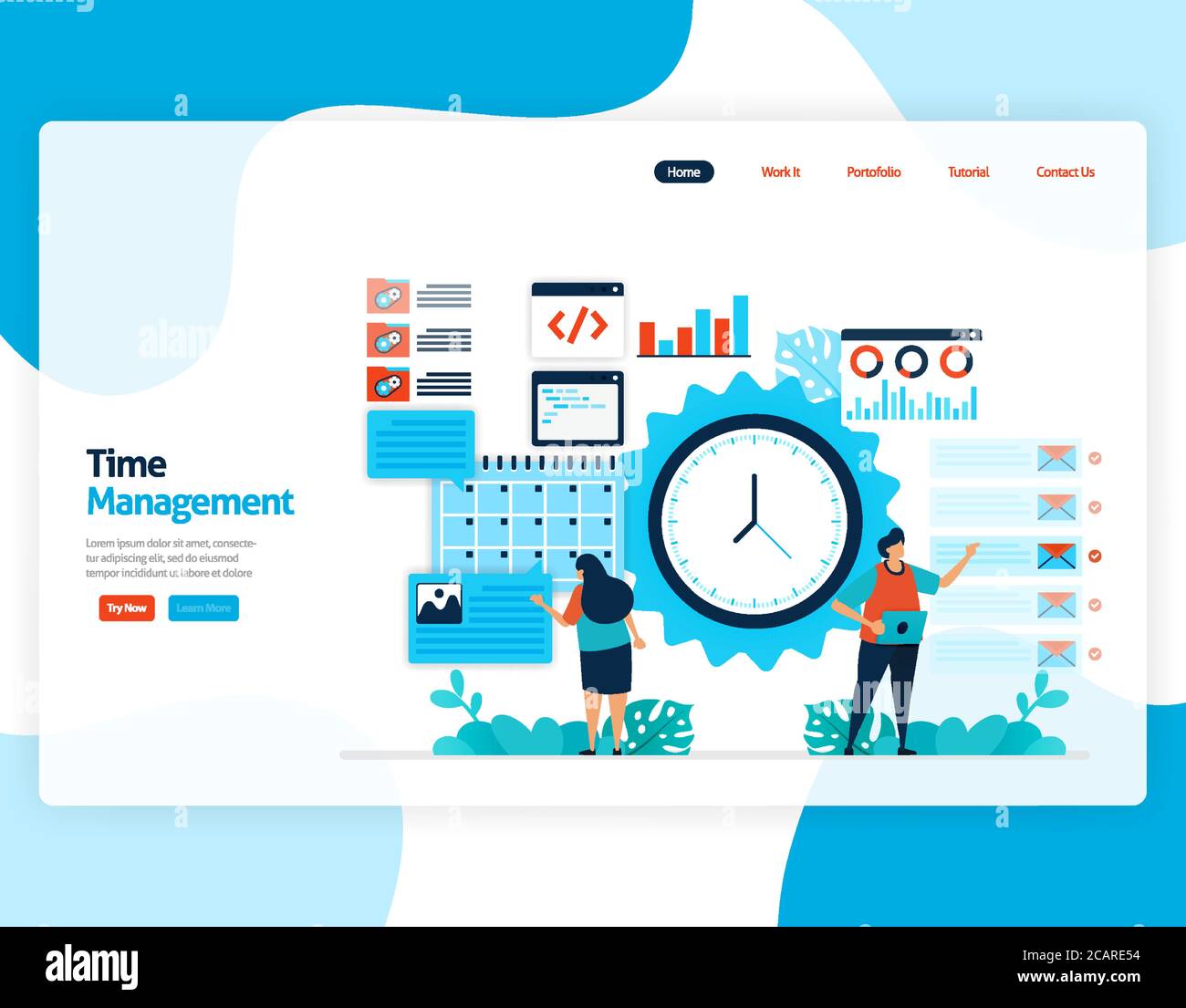 Landing page vector of time management and scheduling jobs project ...