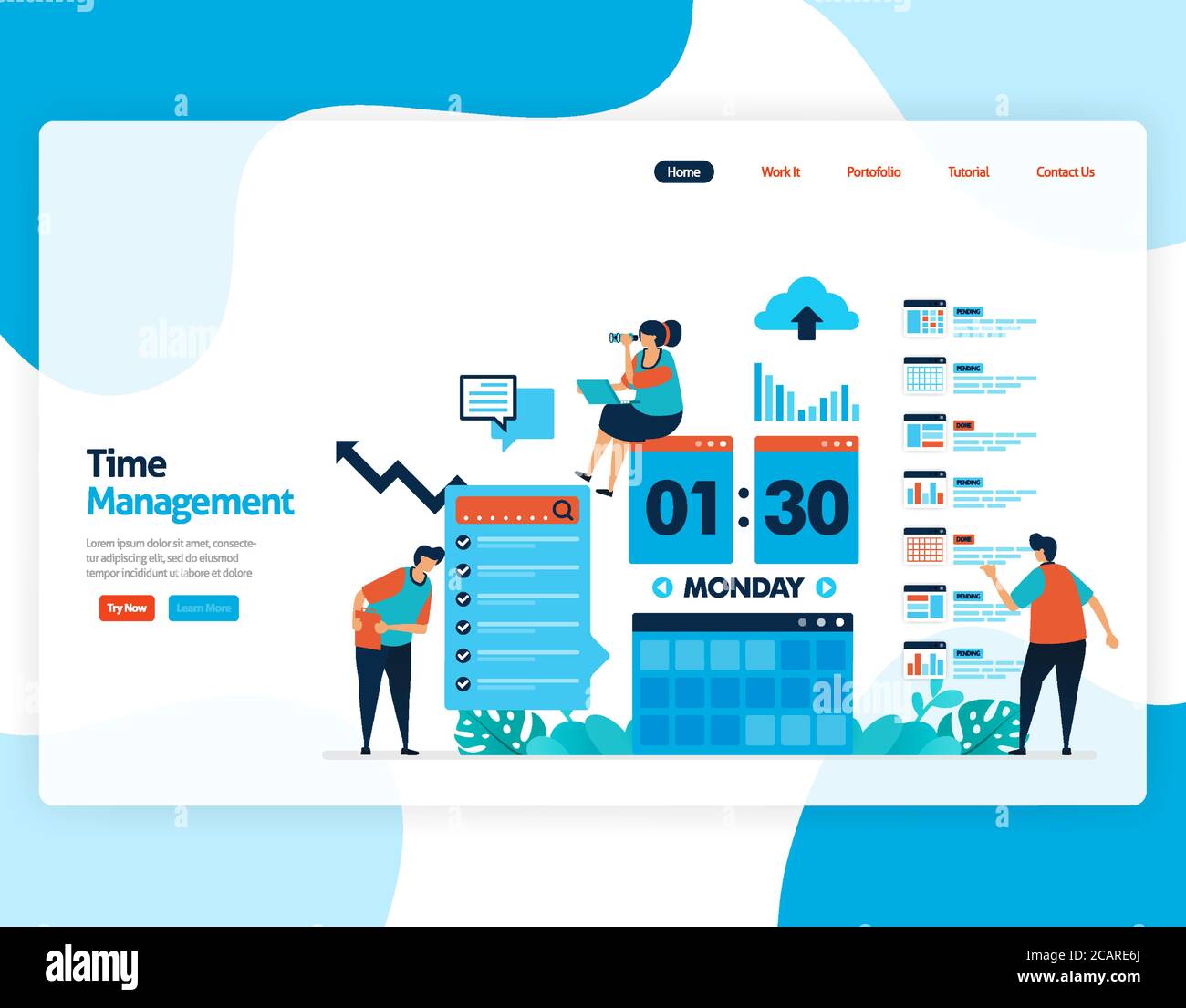Landing page vector of time management and scheduling jobs project ...