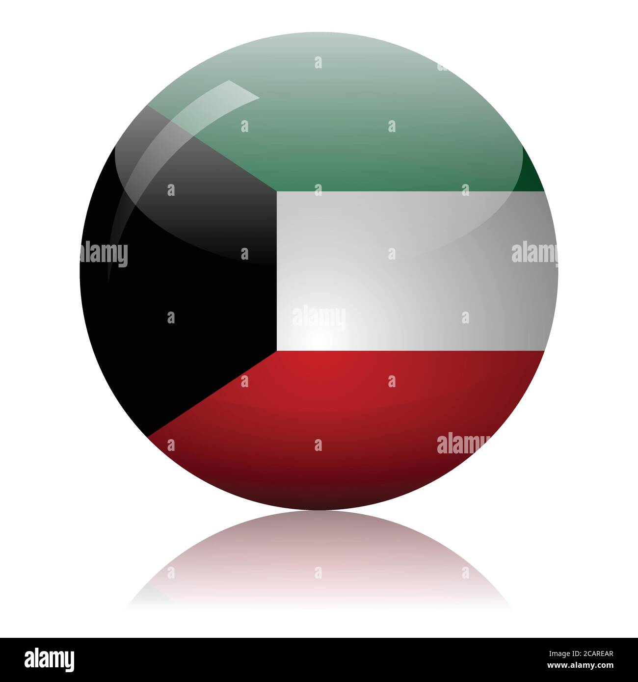 Kuwaiti flag glass ball on light mirror surface vector illustration ...