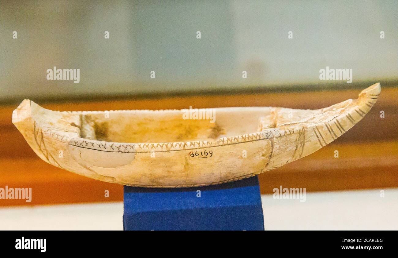 Egypt, Cairo, Egyptian Museum, model boat in ivory. From Saqqara, early ...
