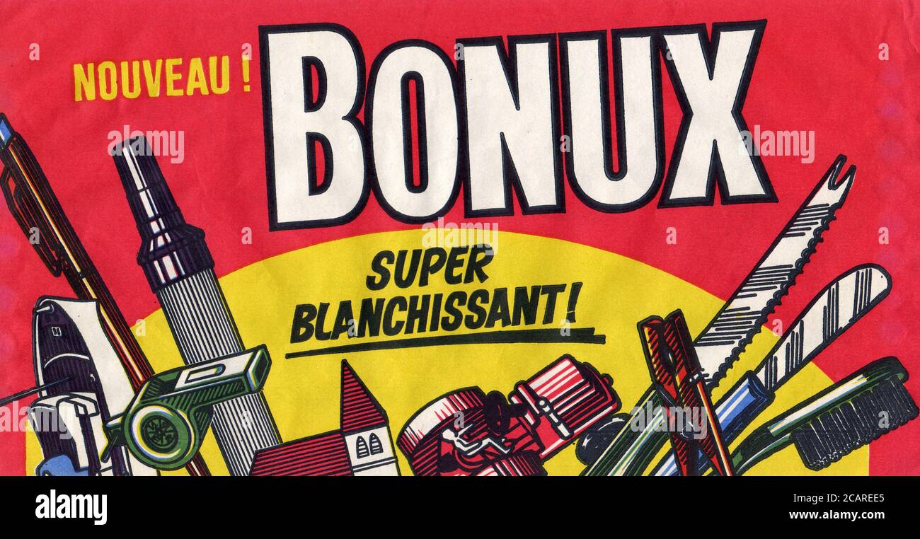 Calot publicitaire lessive Bonux vers 1960 Stock Photo - Alamy