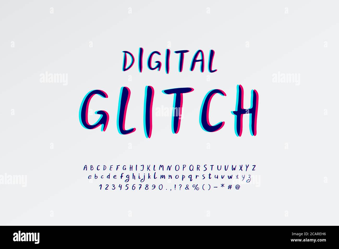 Digital glitch Alphabet. Script hand drawn vector typeface with stereo ...