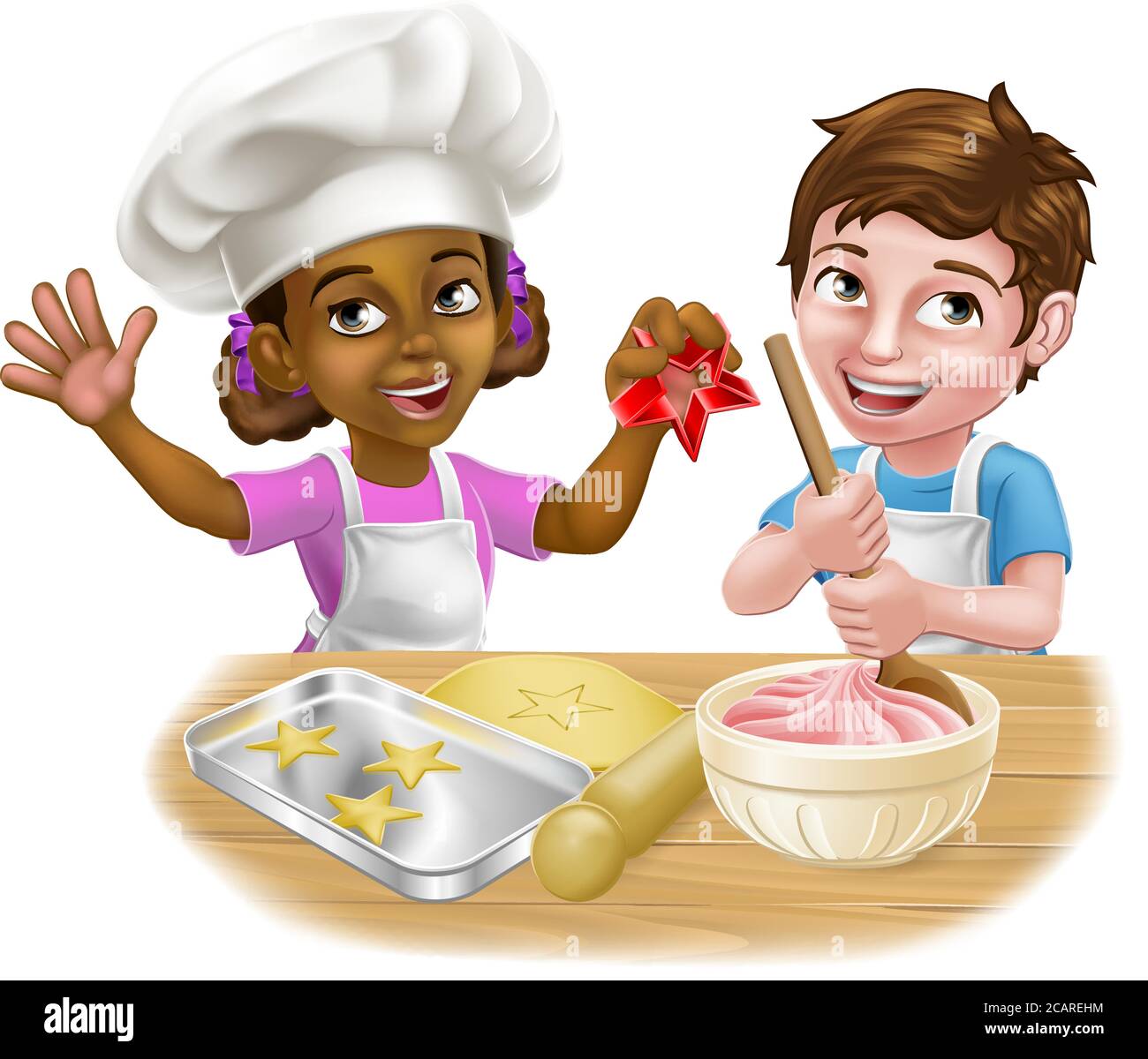 Cartoon children baking cooking chefs hi-res stock photography and ...