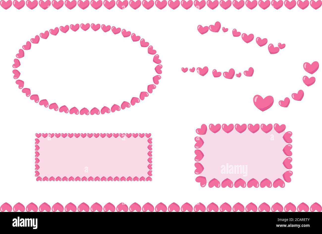 Set of heart-shaped pink frames. Vector illustration isolated on white ...