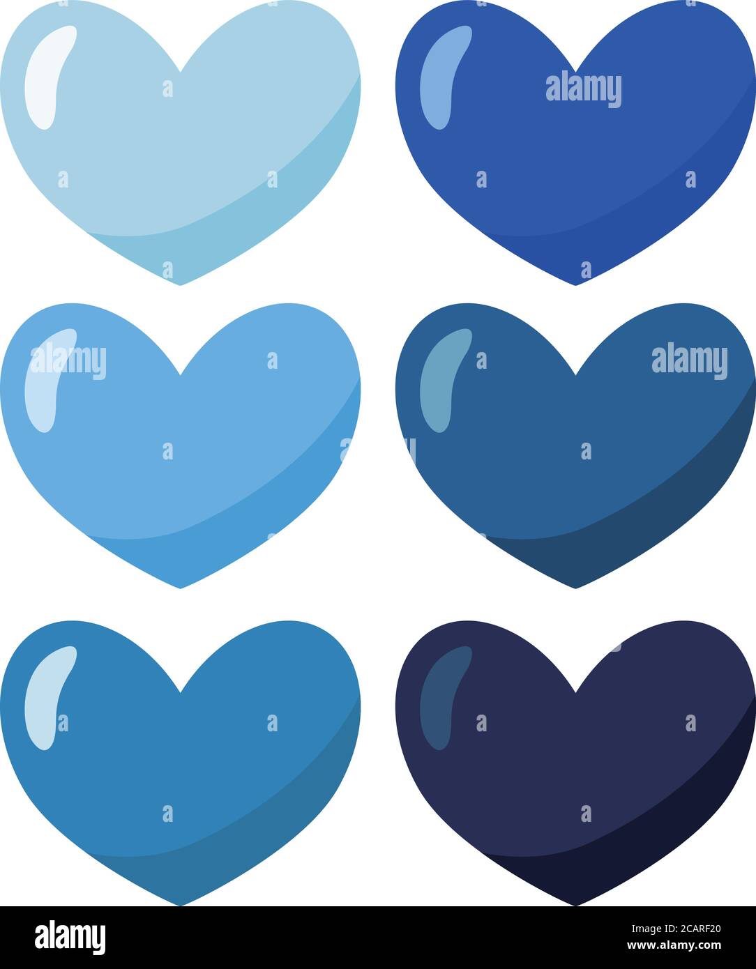Collection of blue heart icons. Vector illustration isolated on white ...