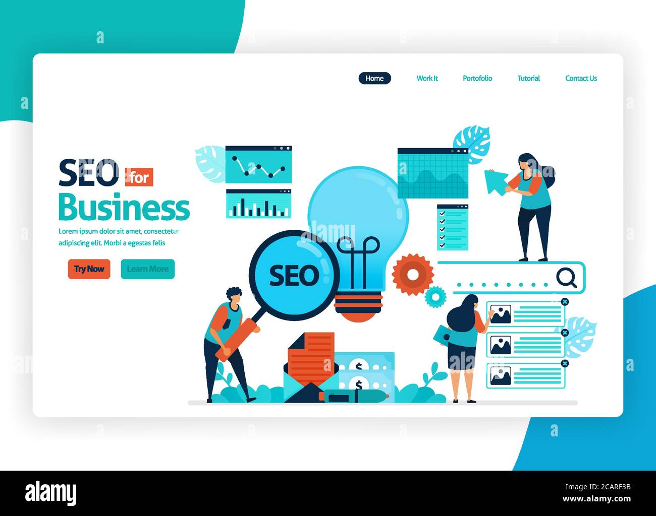 vector illustration website for marketing optimization with SEO. online ...