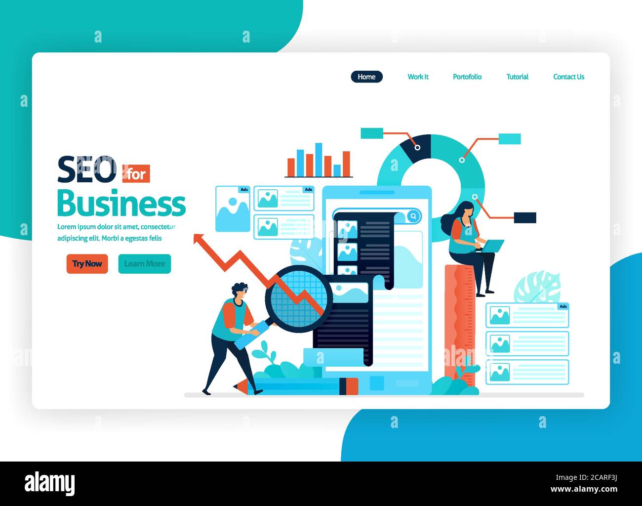 vector illustration website for marketing optimization with SEO. online ...