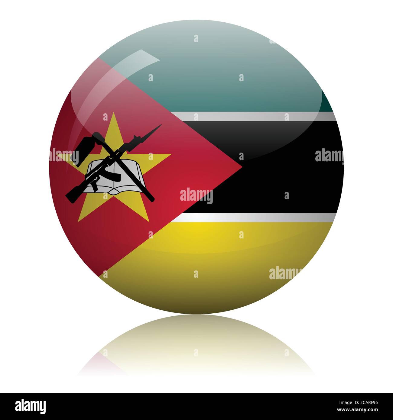 Mozambican Flag Glass Ball On Light Mirror Surface Vector Illustration