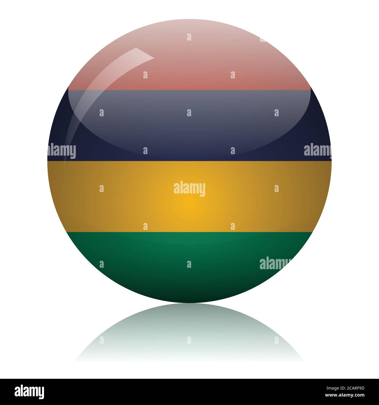 Mauritius flag glass ball on light mirror surface vector illustration ...