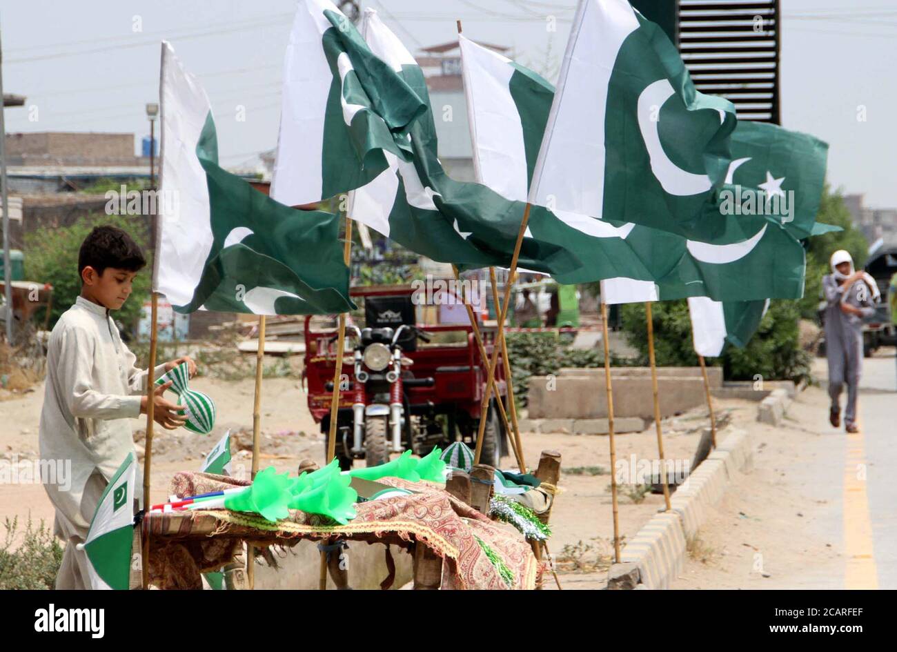 Pakistan flags and buntings are being selling on roadside stall in ...