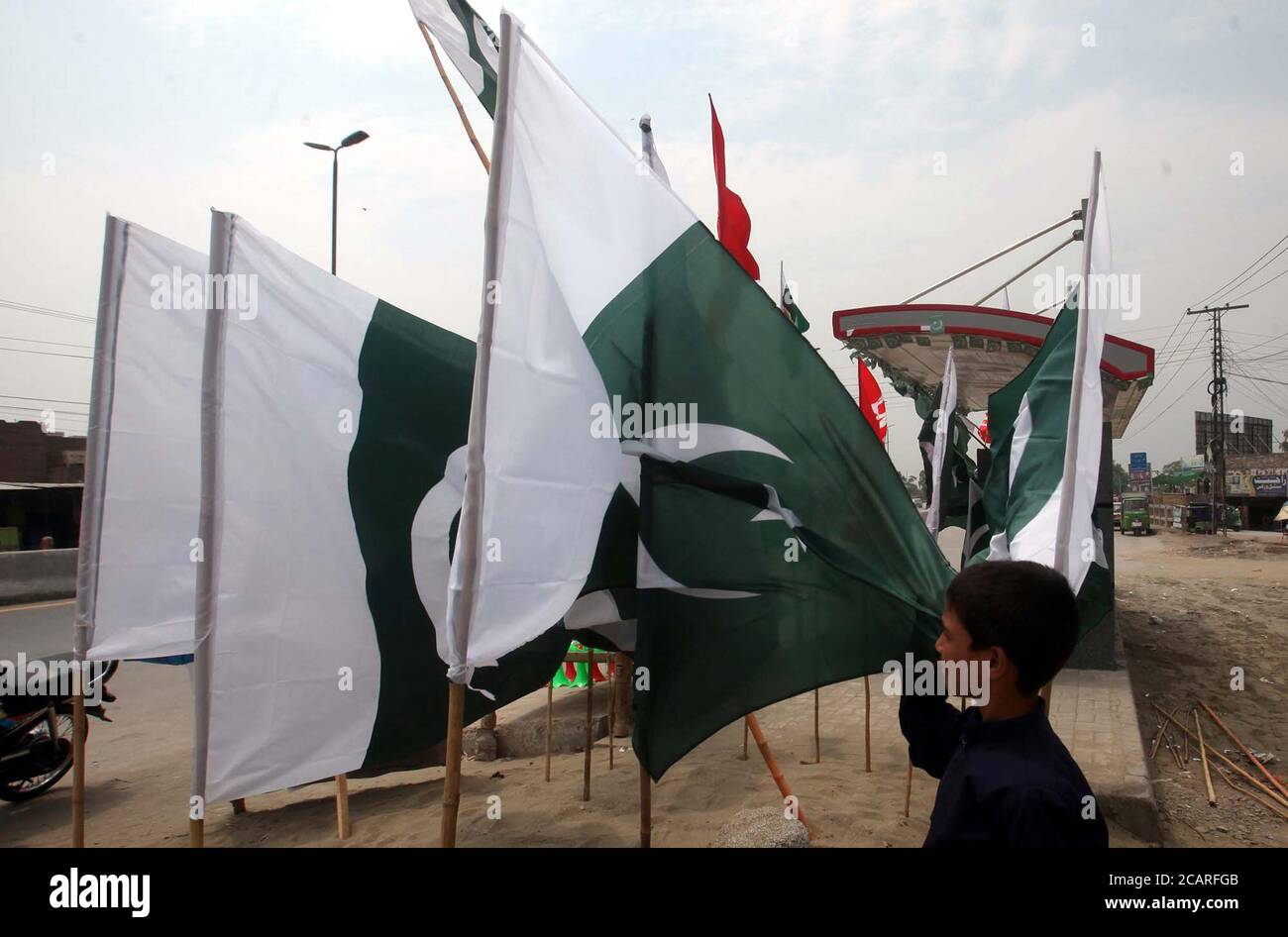 Pakistan flags and buntings are being selling on roadside stall in ...