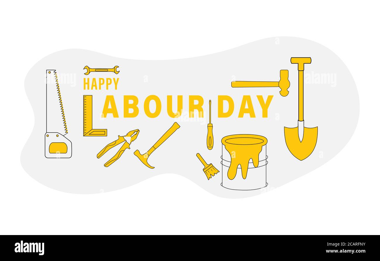 Happy Labour Day poster with different occupational tools such as hand ...