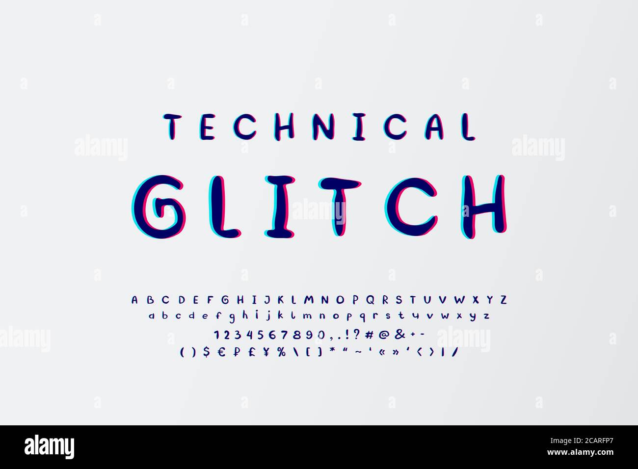 Technical glitch Alphabet. Hand drawn vector typeface with stereo ...