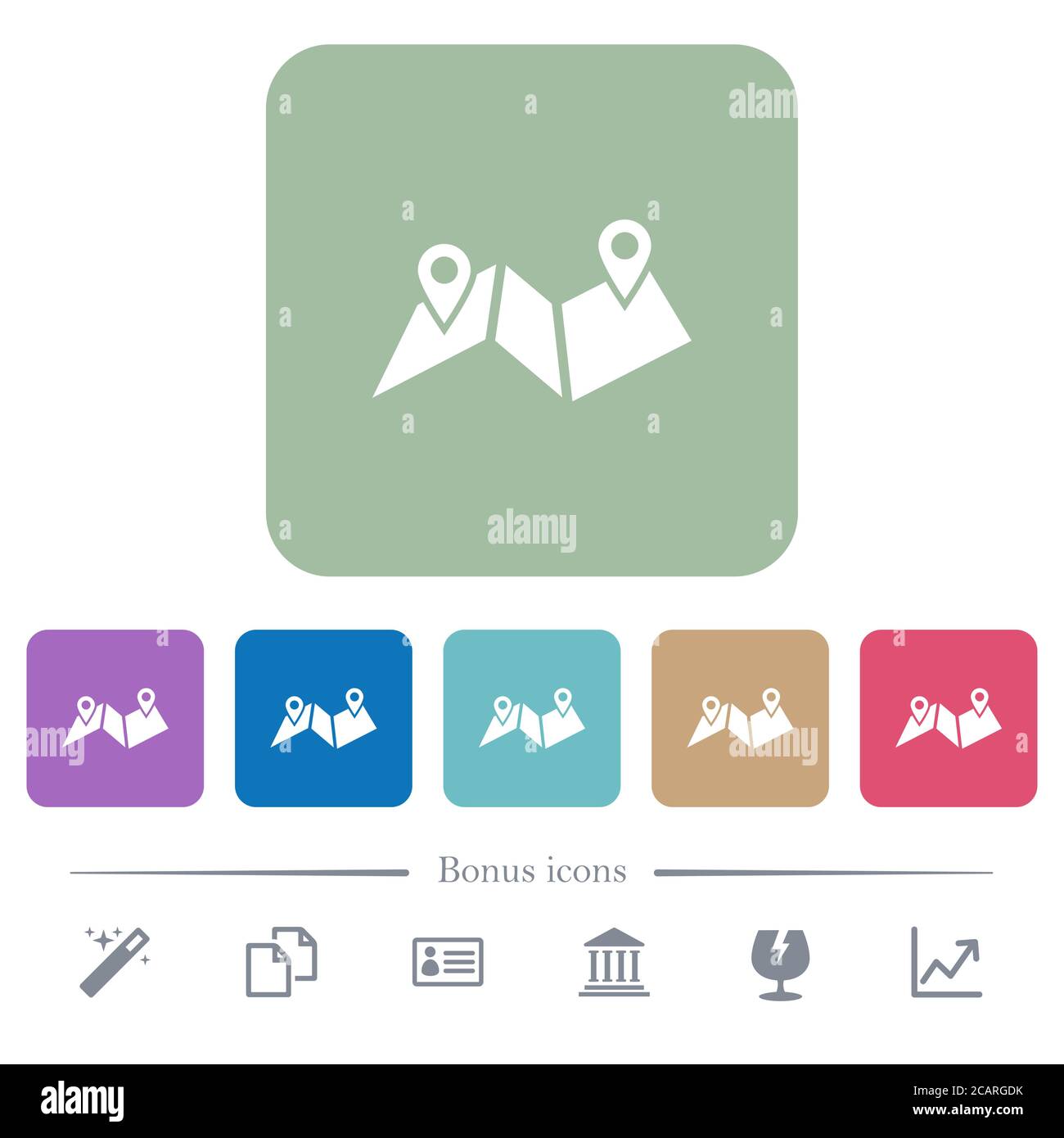 Route plan white flat icons on color rounded square backgrounds. 6 ...