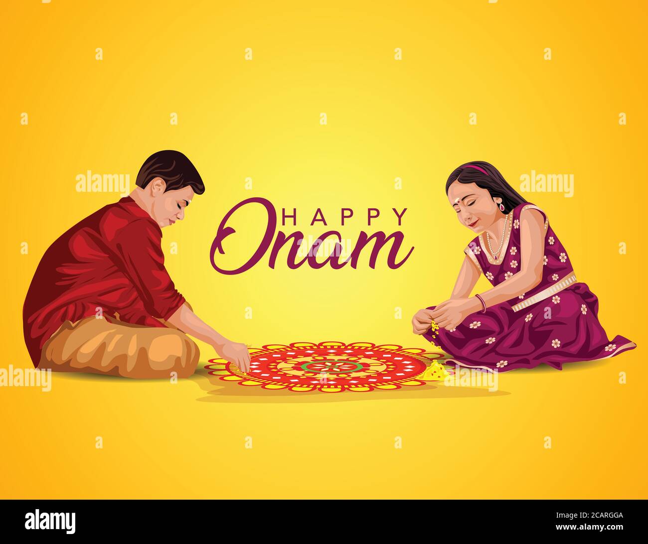 happy onam greetings vector illustration. illustration of woman making ...
