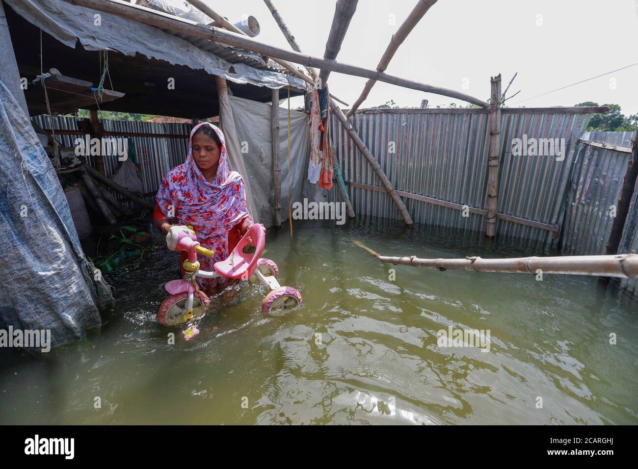 Savar, Bangladesh. 8th Aug, 2020. The flood situation has worsened with ...
