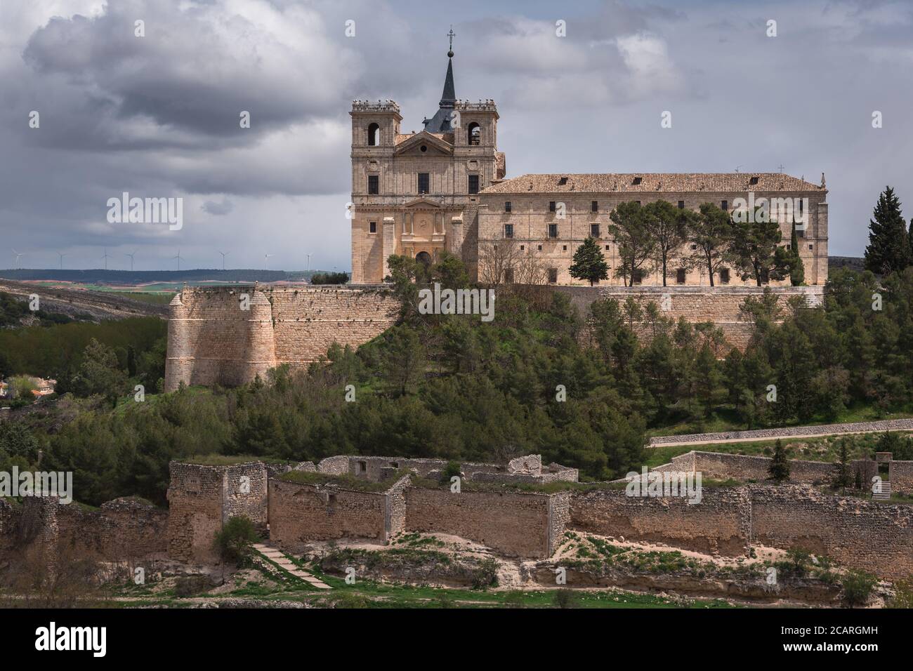Monastery of Uclés in the top of the hill surrounded by the protective ...