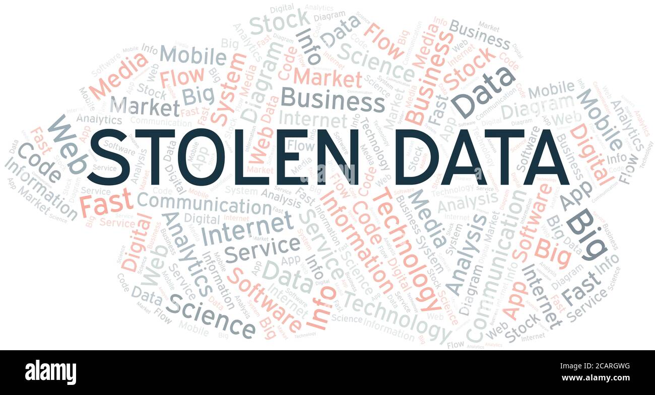 Stolen Data vector word cloud, made with the text only Stock Vector ...